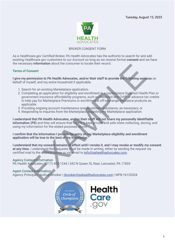 ACA Agent/Broker Consent Form - For Brokers – SnapHealth