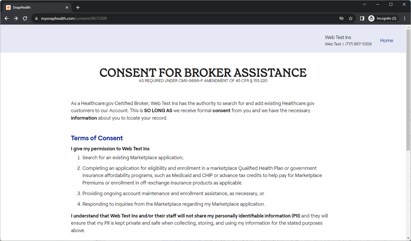 ACA Agent/Broker Consent Form - For Brokers – SnapHealth